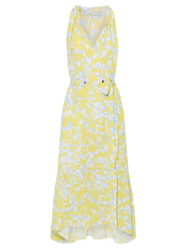 Heidi Klein Belted Printed Silk Crepe De Chine Midi Dress - Yellow