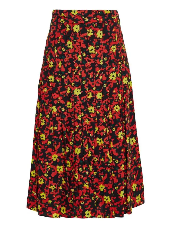 Proenza Schouler Printed Pleated Crepe Midi Skirt - Tomato Red