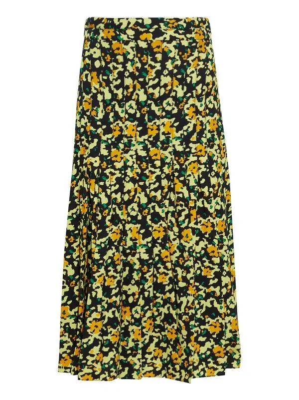 Proenza Schouler Printed Pleated Crepe Midi Skirt - Yellow