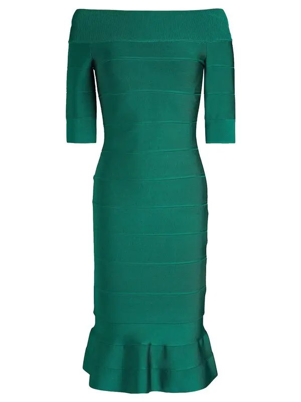 Herve Leger Fluted Bandage Dress - Emerald
