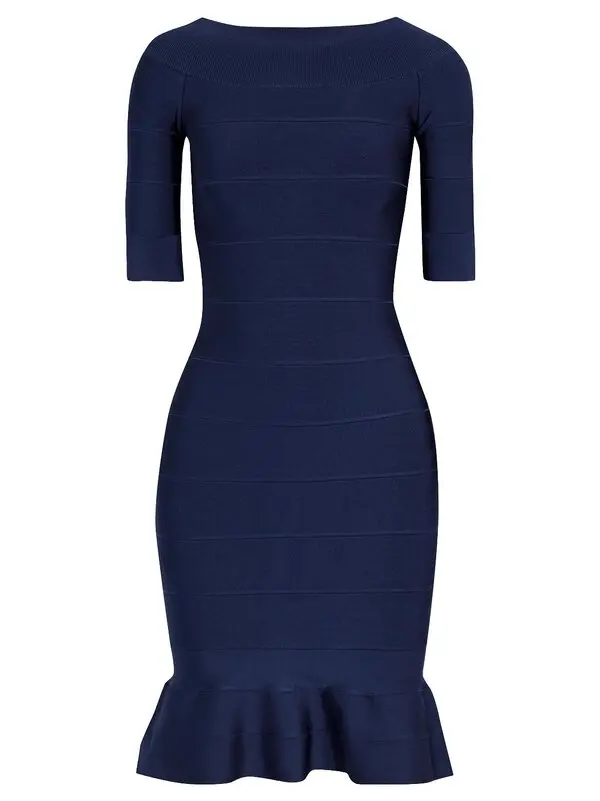 Herve Leger Fluted Bandage Dress - Navy