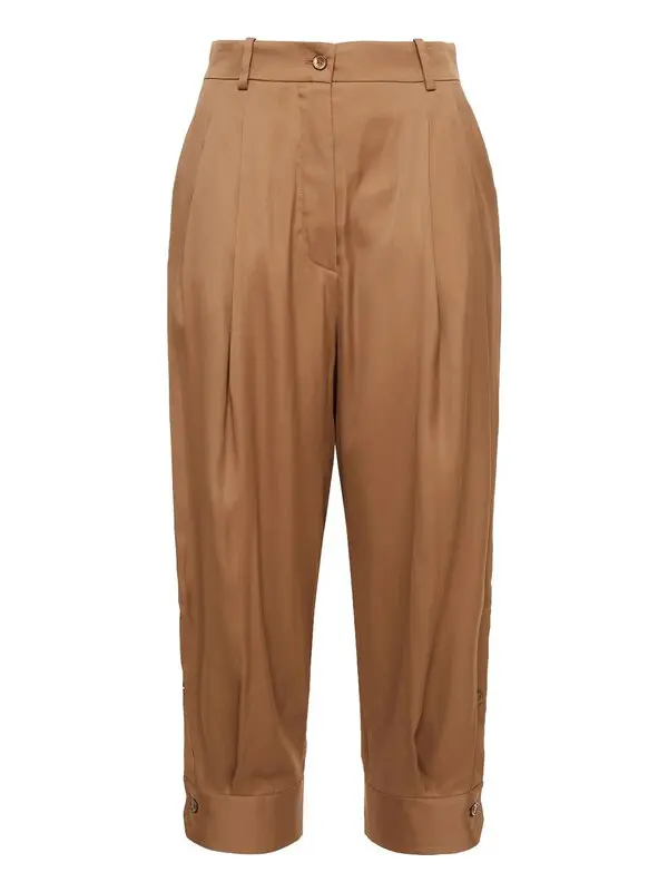Emilio Pucci Cropped Pleated Crepe De Chine Tapered Trousers - Camel