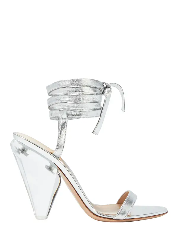 GIANVITO ROSSI Palace Metallic Leather Sandals - Silver