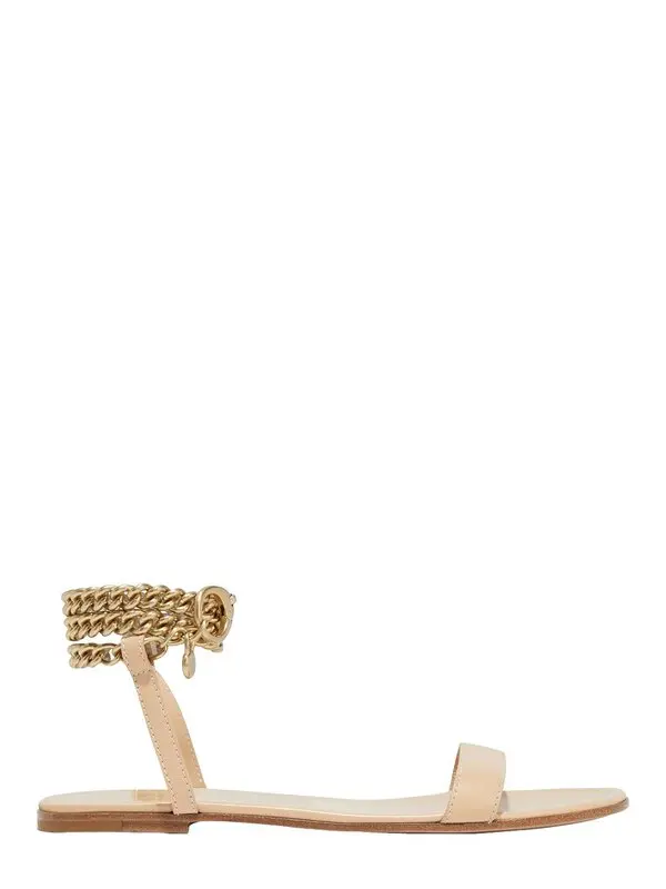 GIANVITO ROSSI Chain-trimmed Leather Sandals - Beige