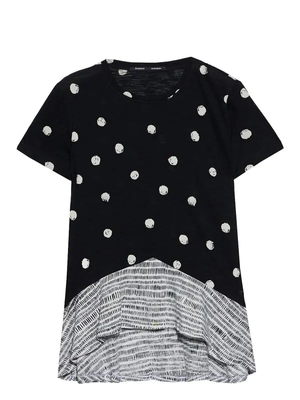 Proenza Schouler Asymmetric Printed Slub Cotton-jersey T-shirt - Black