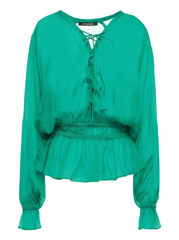 Roberto Cavalli Embellished Silk-chiffon Blouse - Green
