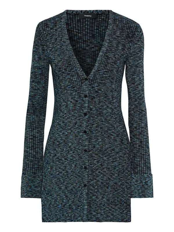 Theory Marled Ribbedknit Cardigan - Petrol