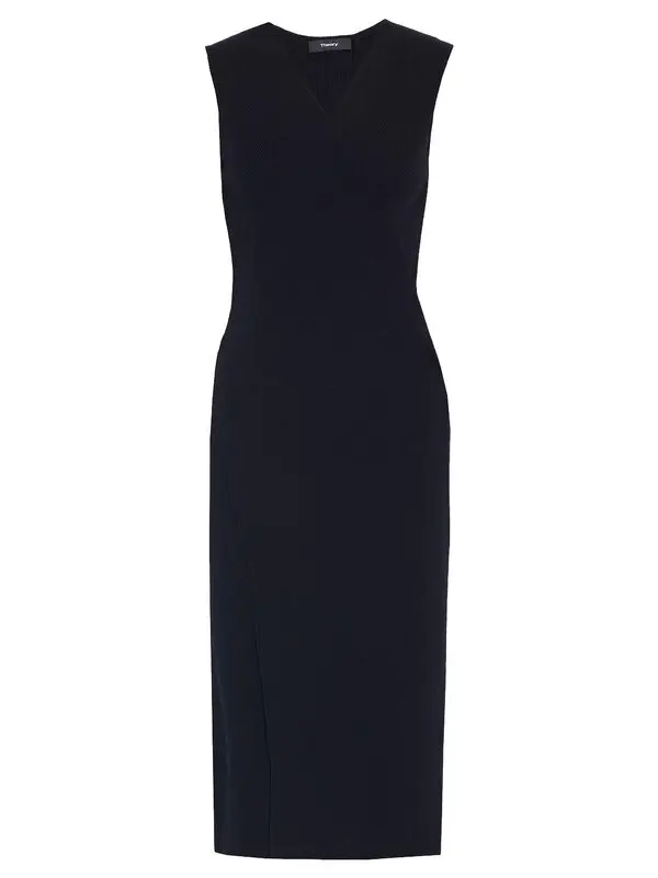 Theory Ribbed Merino Wool-blend Midi Dress - Black
