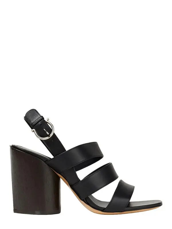 FERRAGAMO Trezze 85 Leather Slingback Sandals - Black