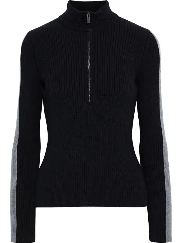 Fusalp Martha Striped Ribbed Knit Sweater - Black