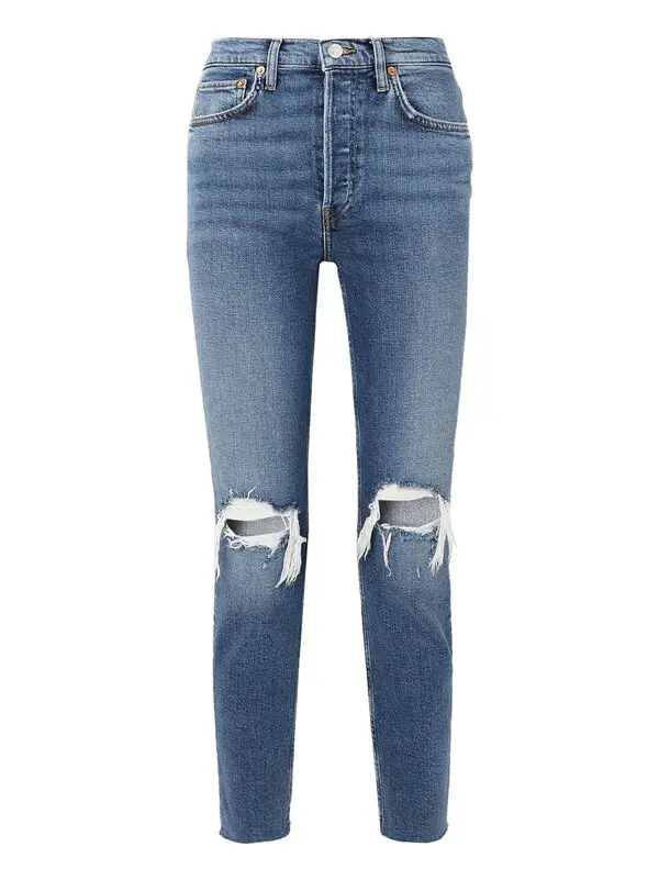 RE/DONE 90s Comfort Stretch High-rise Cropped Skinny Jeans - Mid Denim