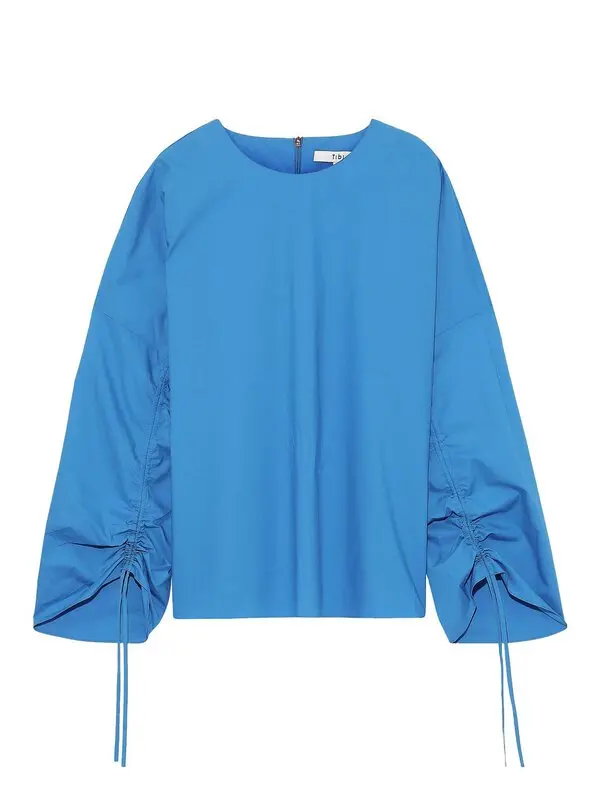 Tibi Ruched Cottonpoplin Top - Azure