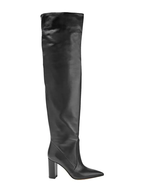 GIANVITO ROSSI Morgan 85 Leather Thigh High Boots - Black