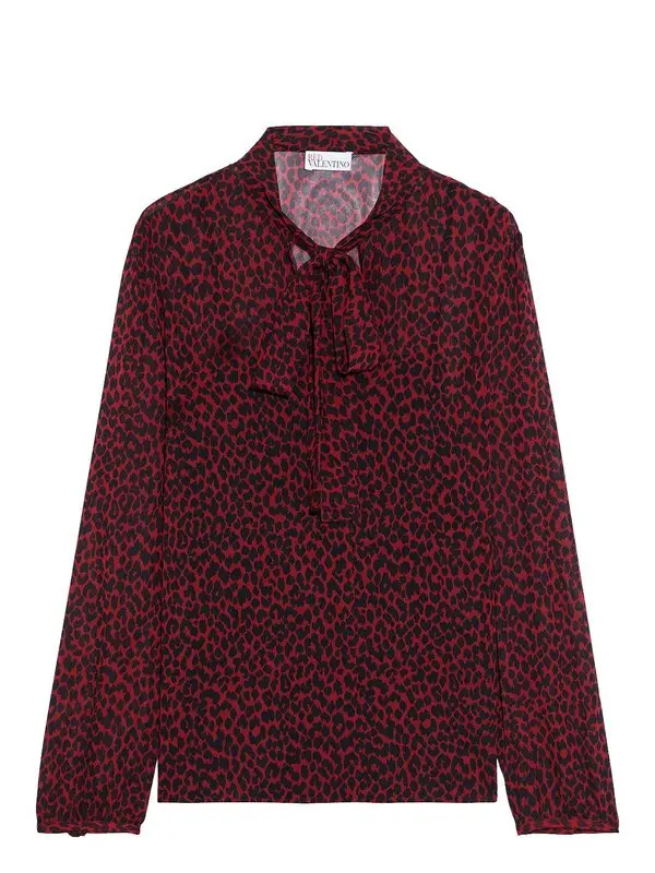 Red Valentino Leopard Print Chiffon Pussy-bow Blouse - Claret