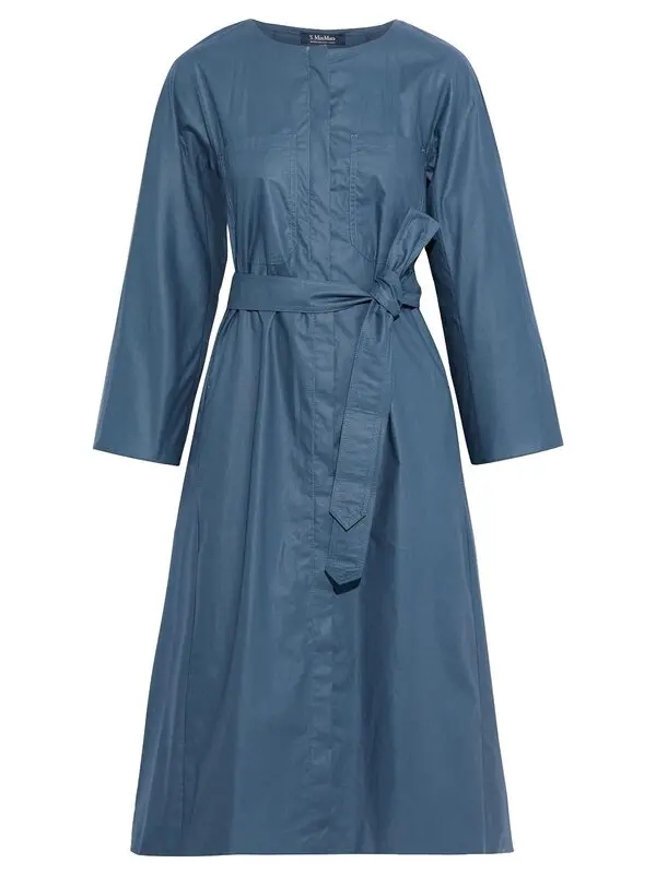 Max Mara Katai Belted Cotton-broadcloth Midi Dress - Slate Blue