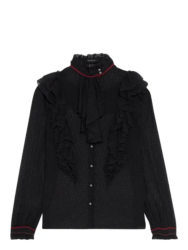 Etro Ruffled Fil Coupé Silk-chiffon Blouse - Black