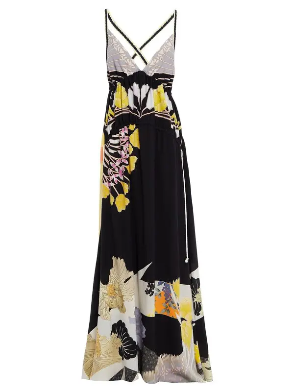 Etro Open Back Floral-print Silk Maxi Dress - Black