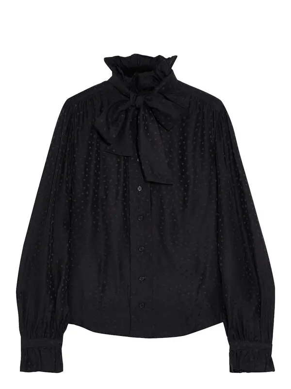 Equipment Pussy-bow Ruffle-trimmed Silk-jacquard Blouse - Black