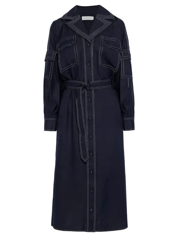 Zimmermann Belted Silk Midi Shirt Dress - Navy