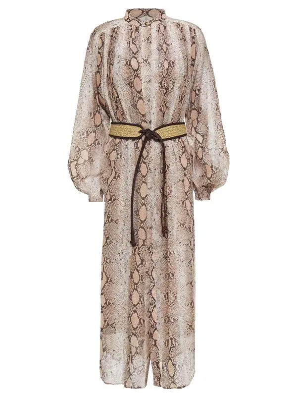 Zimmermann Belted Snake-print Ramie-gauze Midi Dress - Animal Print