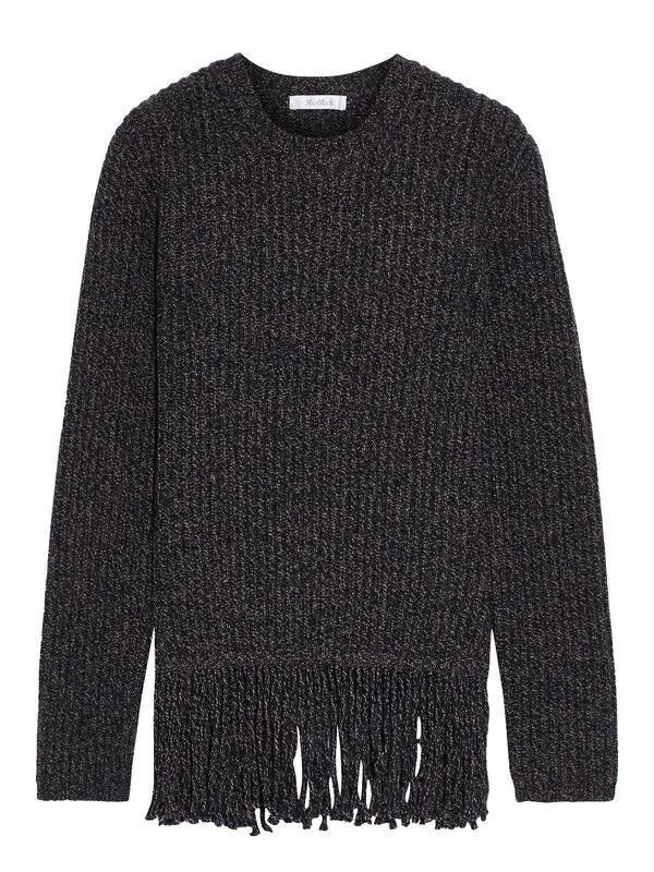Max Mara Fringed Wool And Cashmere-blend Sweater - Midnight Blue