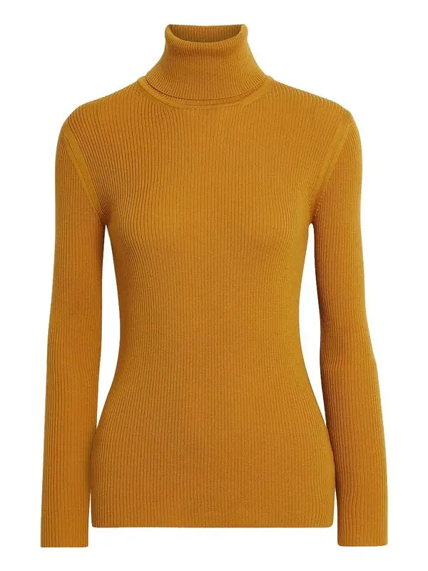 Iris & Ink Floriane Ribbed Merino Wool Turtleneck Sweater - Marigold