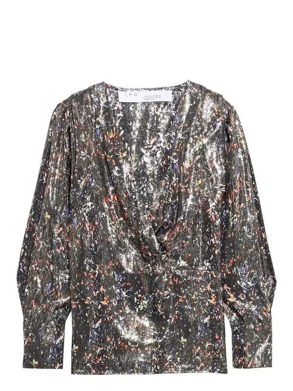IRO PARIS Milana Printed Lamé Silk-blend Blouse - Gunmetal