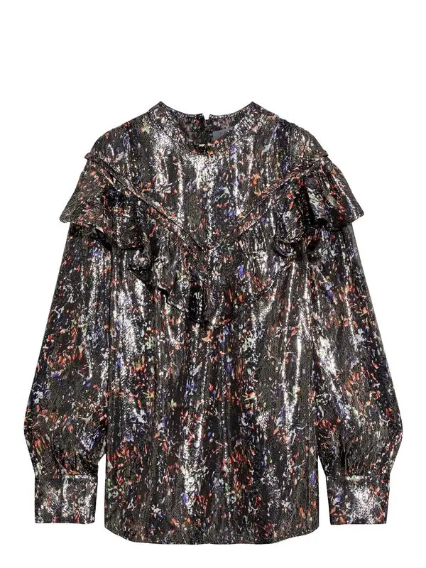 IRO PARIS Meysam Ruffled Printed Metallic Silk-blend Blouse - Black