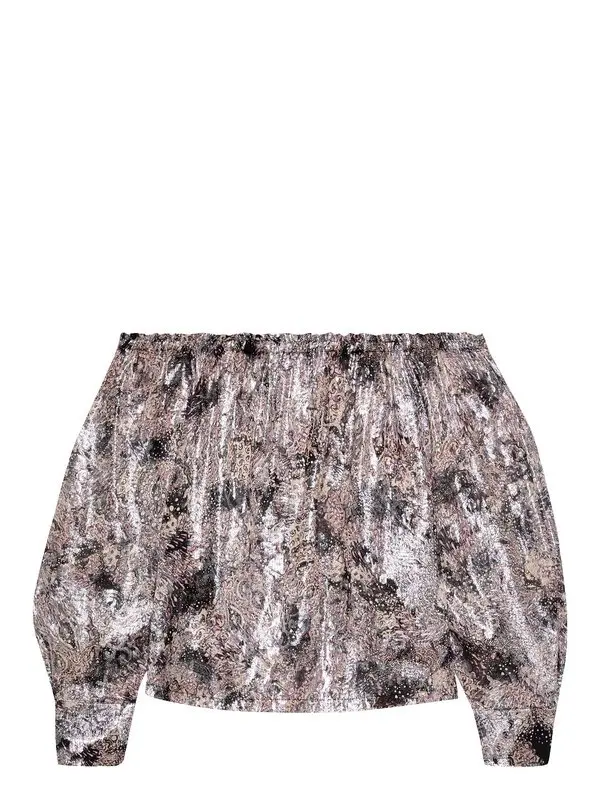 IRO PARIS Off-the-shoulder Printed Fil Coupé Silk-blend Top - Silver