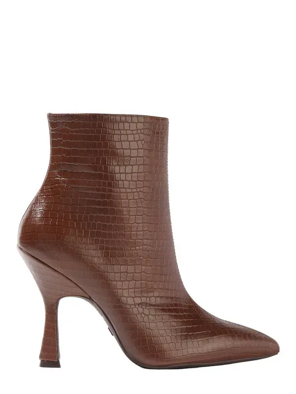 STUART WEITZMAN Melena Croceffect Leather Ankle Boots - Brown
