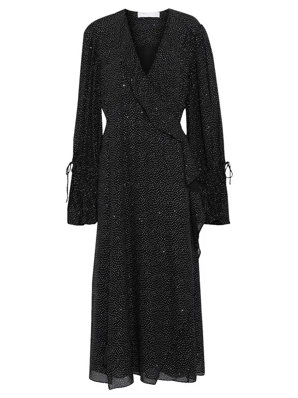 IRO PARIS Shark Ruffletrimmed Glittered Chiffon Midi Wrap Dress - Black