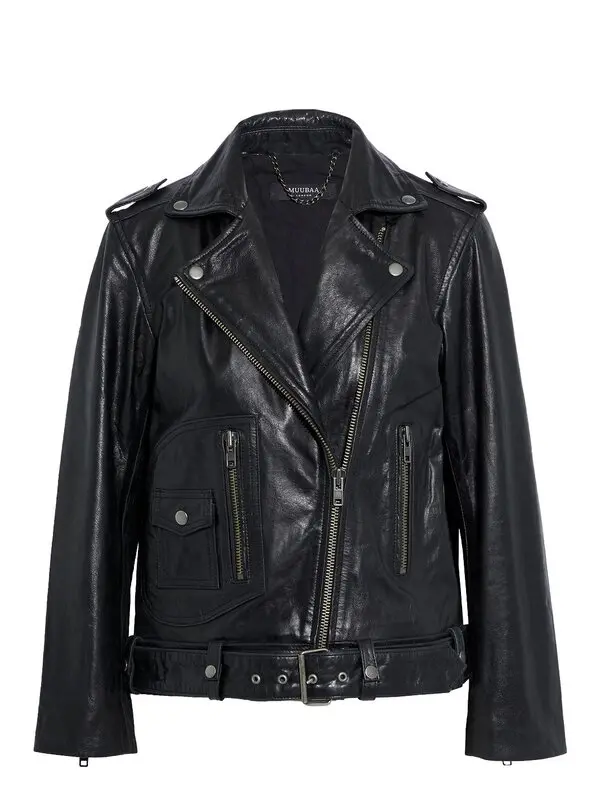 MUUBAA Emilia Leather Biker Jacket - Black