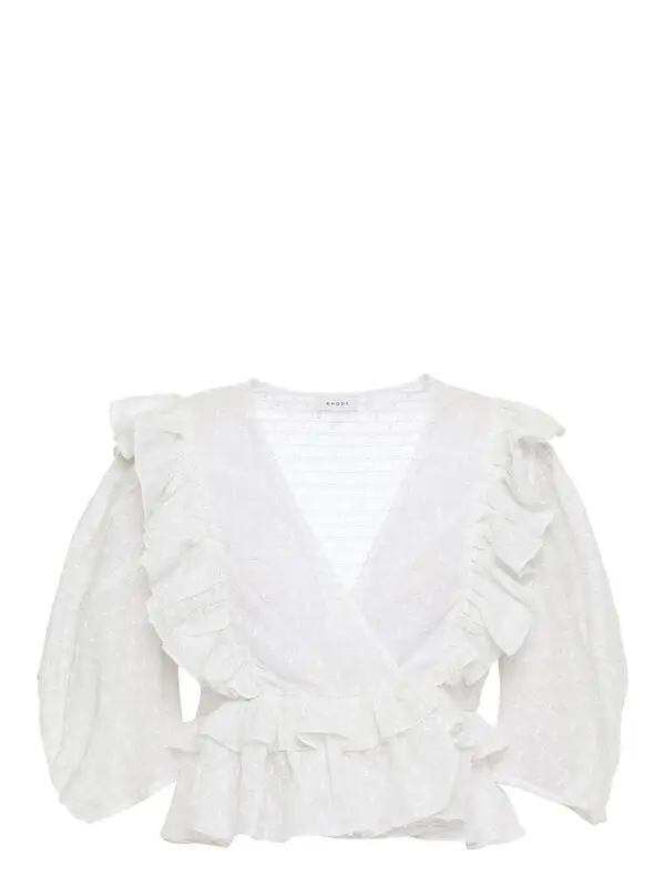 Rhode Elodie Cropped Ruffled Fil Coupé Blouse - White