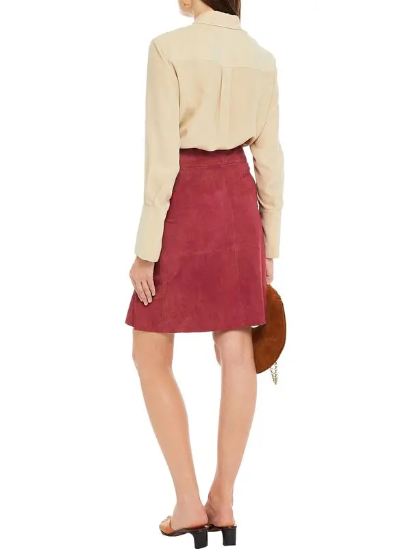 Ba&sh Susette Wrapeffect Ruffled Suede Skirt - Crimson