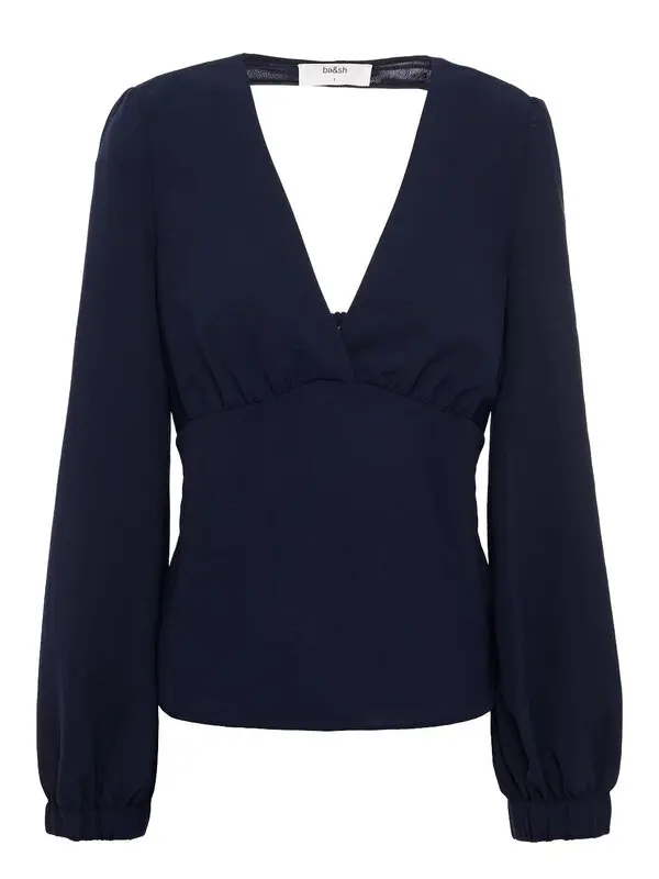 Ba&sh Mwetty Open-back Shirred Crepe Blouse - Midnight Blue