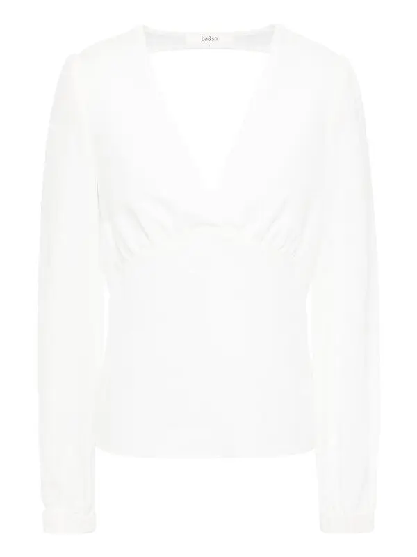 Ba&sh Mwetty Open-back Shirred Crepe Blouse - White