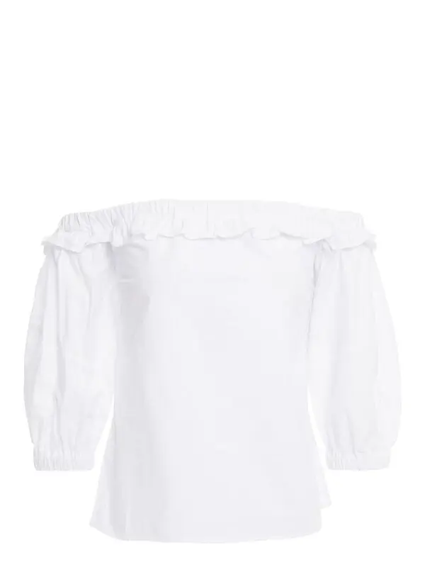 Ba&sh Pascal Off-the-shoulder Ruffle-trimmed Cotton-poplin Top - White