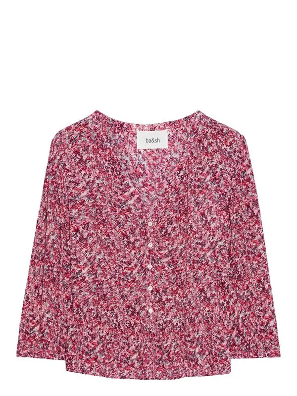 Ba&sh Printed Crepe De Chine Peplum Top - Fuchsia