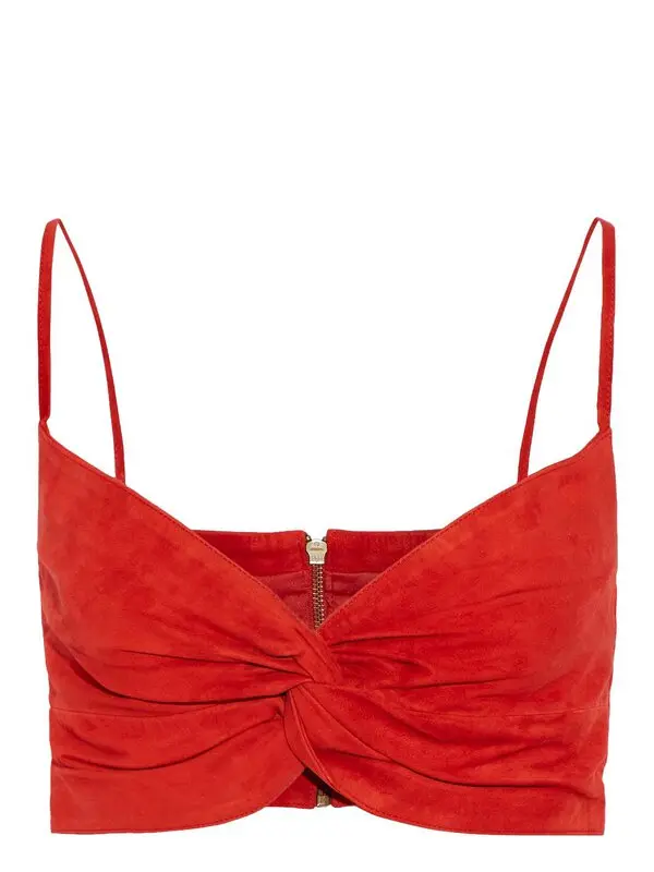 Michelle Mason Cropped Twist-front Suede Top - Red