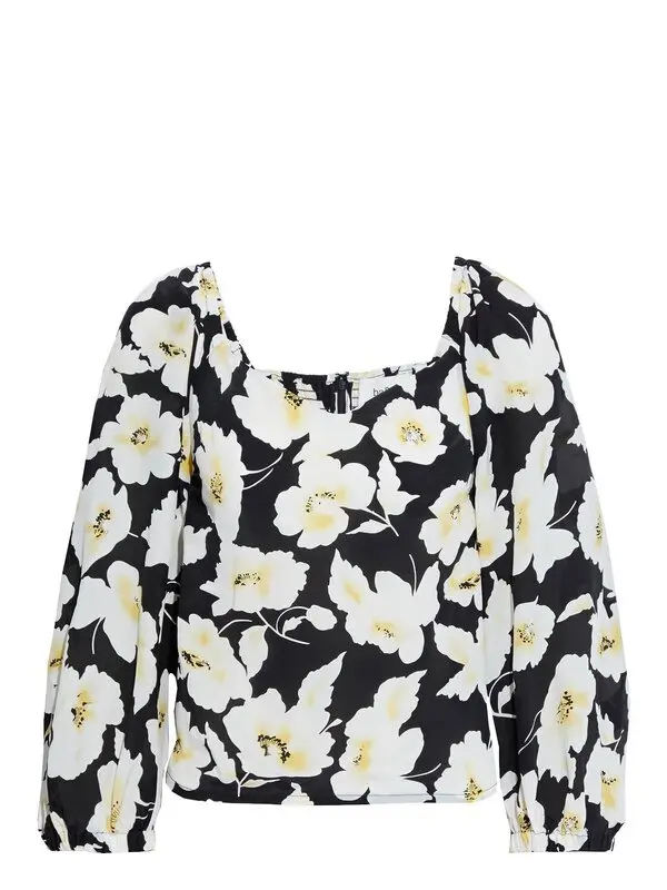 Ba&sh Fancy Shirred Floralprint Crepe De Chine Top - Black