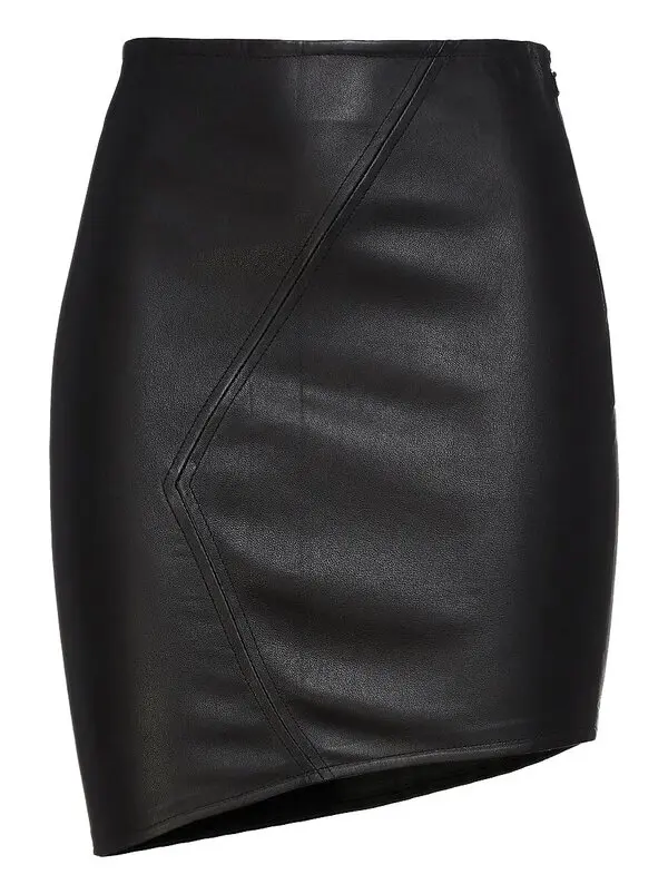 Ba&sh Asymmetric Leather Mini Skirt - Black