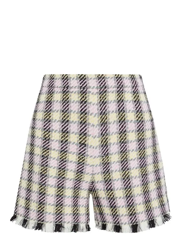 Oscar De La Renta Frayed Gingham Tweed Shorts - Multicolor
