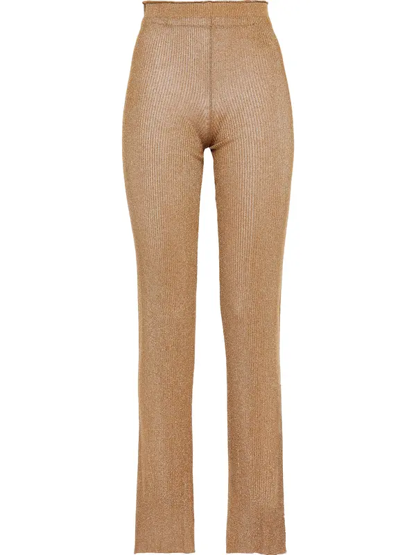 Acne Studios Metallic Ribbed-knit Flared Pants - Light Brown