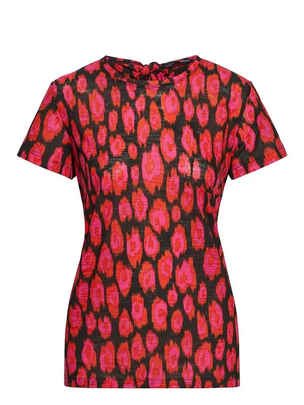 Proenza Schouler Printed Slub Cotton-jersey T-shirt With Tieback Cutout - Bright Pink
