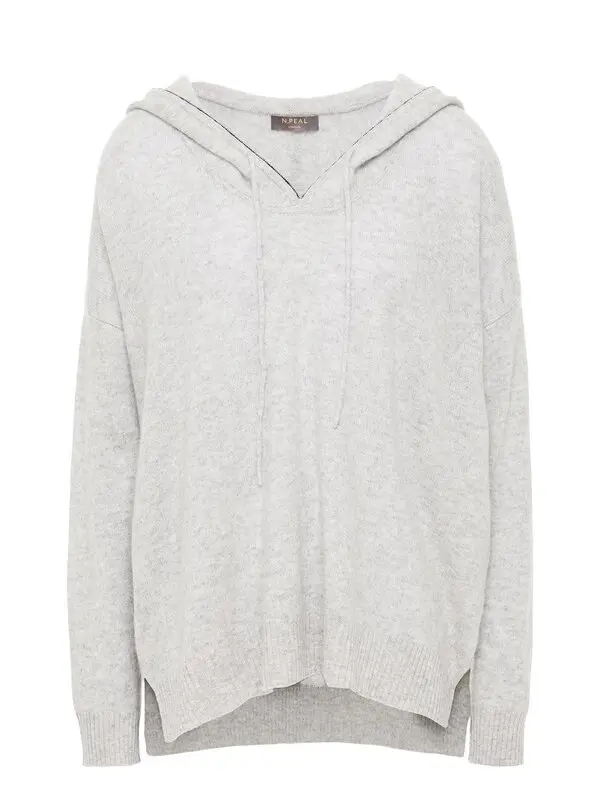 N.peal Mélange Cashmere Hoodie With Bead Embellishment - Light Gray