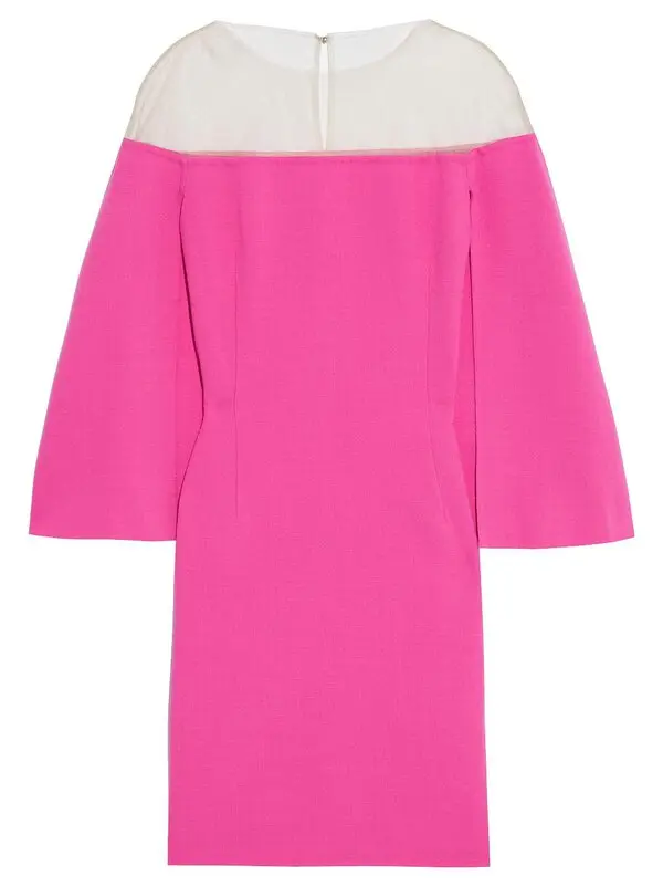 Oscar De La Renta Capeeffect Tullepaneled Woolblend Crepe Mini Dress - Bright Pink