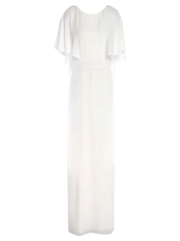 Halston Cape-effect Draped Crepe Gown - White