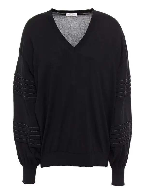 Brunello Cucinelli Embellished Cotton Sweater - Black