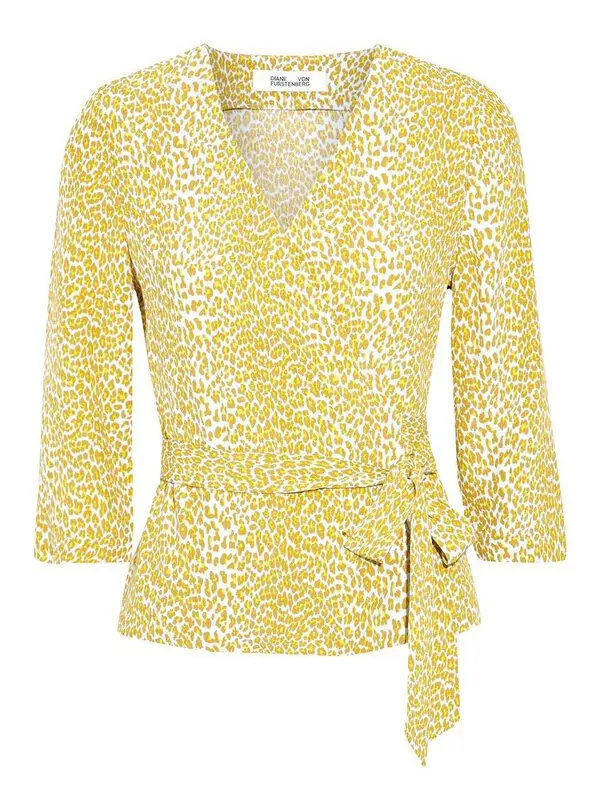 Diane Von Furstenberg Halle Leopard-print Crepe Wrap Top - Marigold
