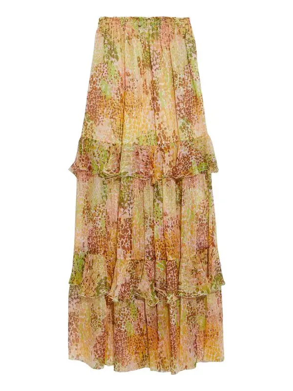 Dundas Tiered Printed Maxi Skirt - Light Green